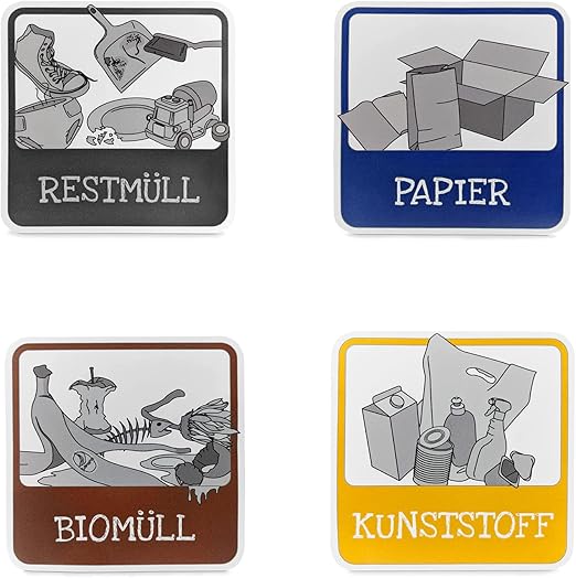 Aufkleber Set Mülltrennung (4 Aufkleber) - Maße (BxH): 10,0 x 10,0 cm ...