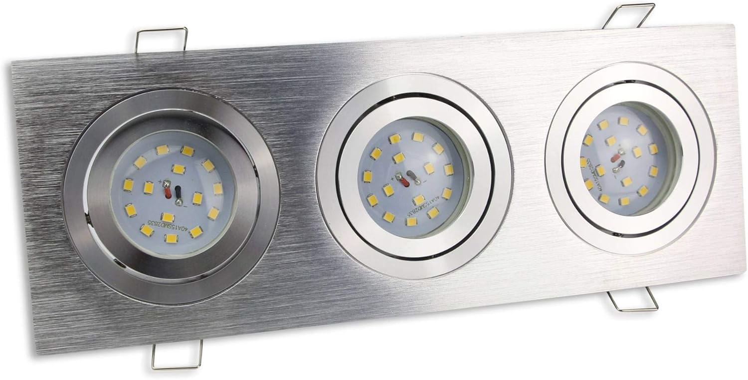 Foco empotrable LED trío cuadrado Paso de 5 vatios - regulable blanco ...