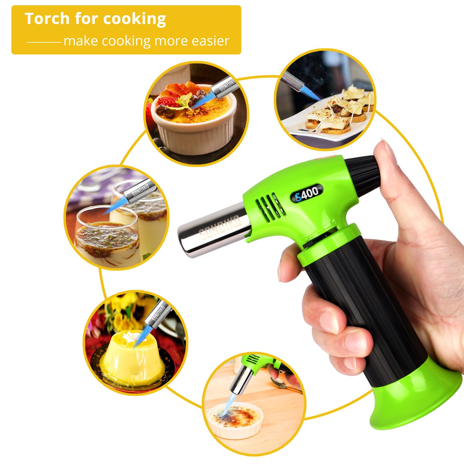 Snapklik.com : Sondiko Butane Torch Lighter, Refillable Kitchen Torch