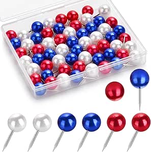 60 PCS Pearl Push Pins, White Blue Red Drawing Ball Push Pins with ...