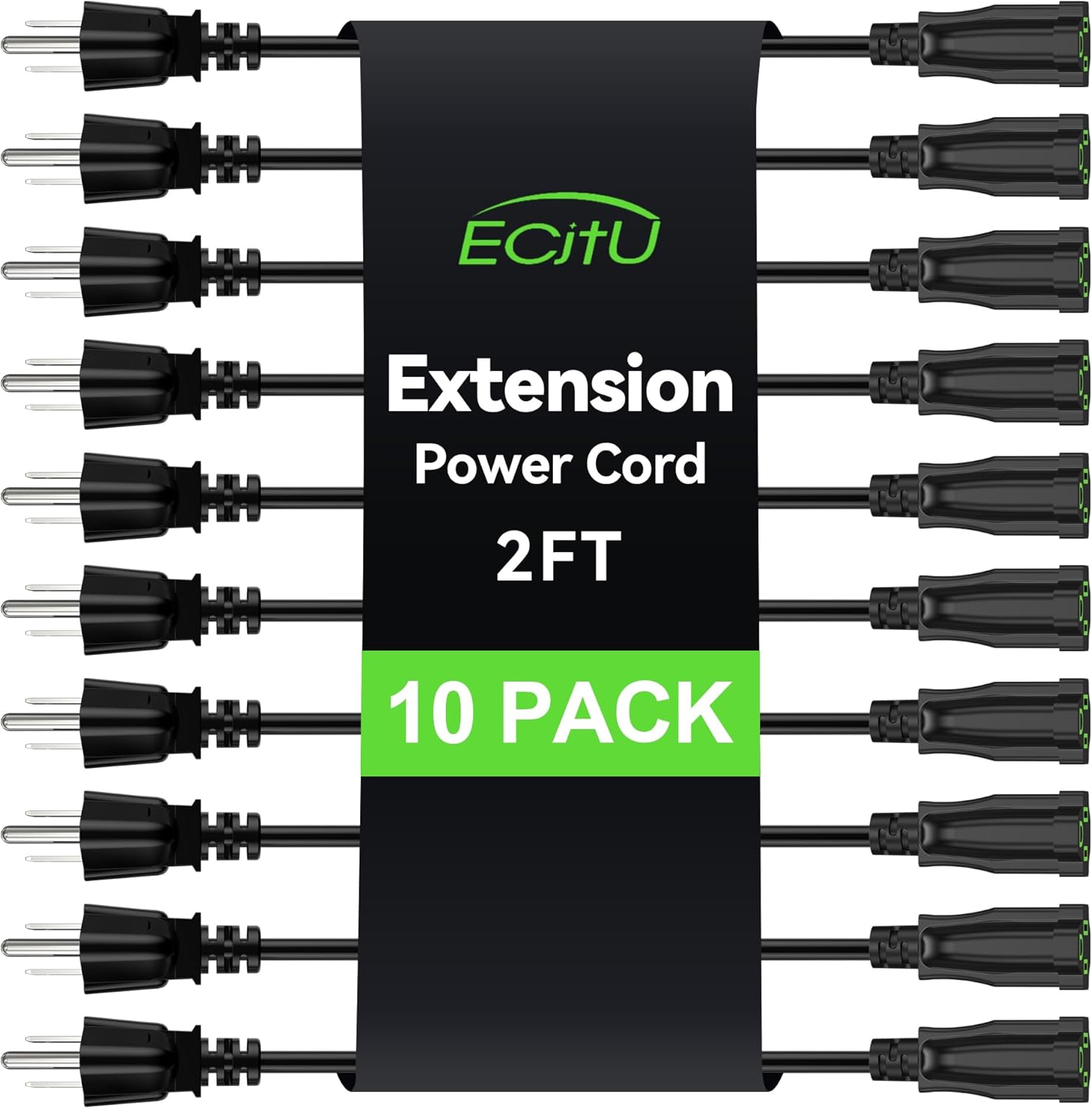 Power Extension Cord 2FT/24Inch(10 Pack), Short 3 Prong Electric ...