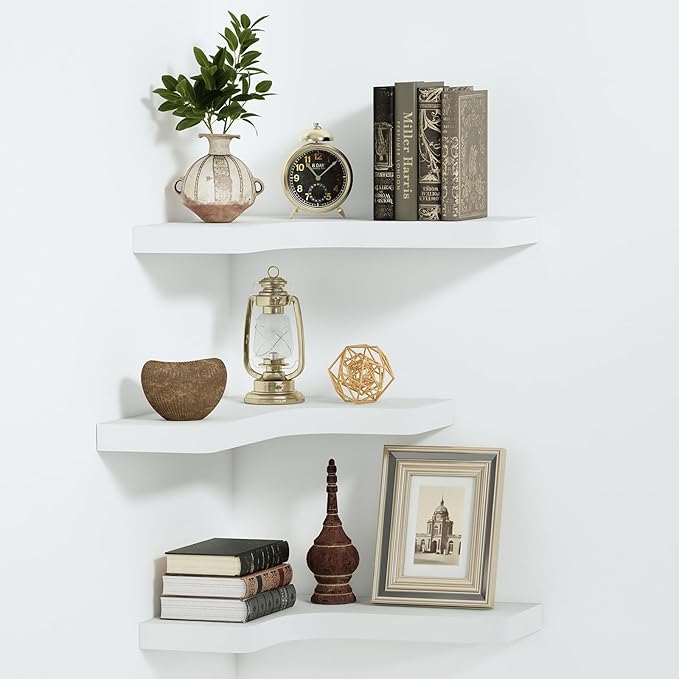 SAUMONIERES Corner Floating Shelves Wall Mount Shelf Solid Wood for ...