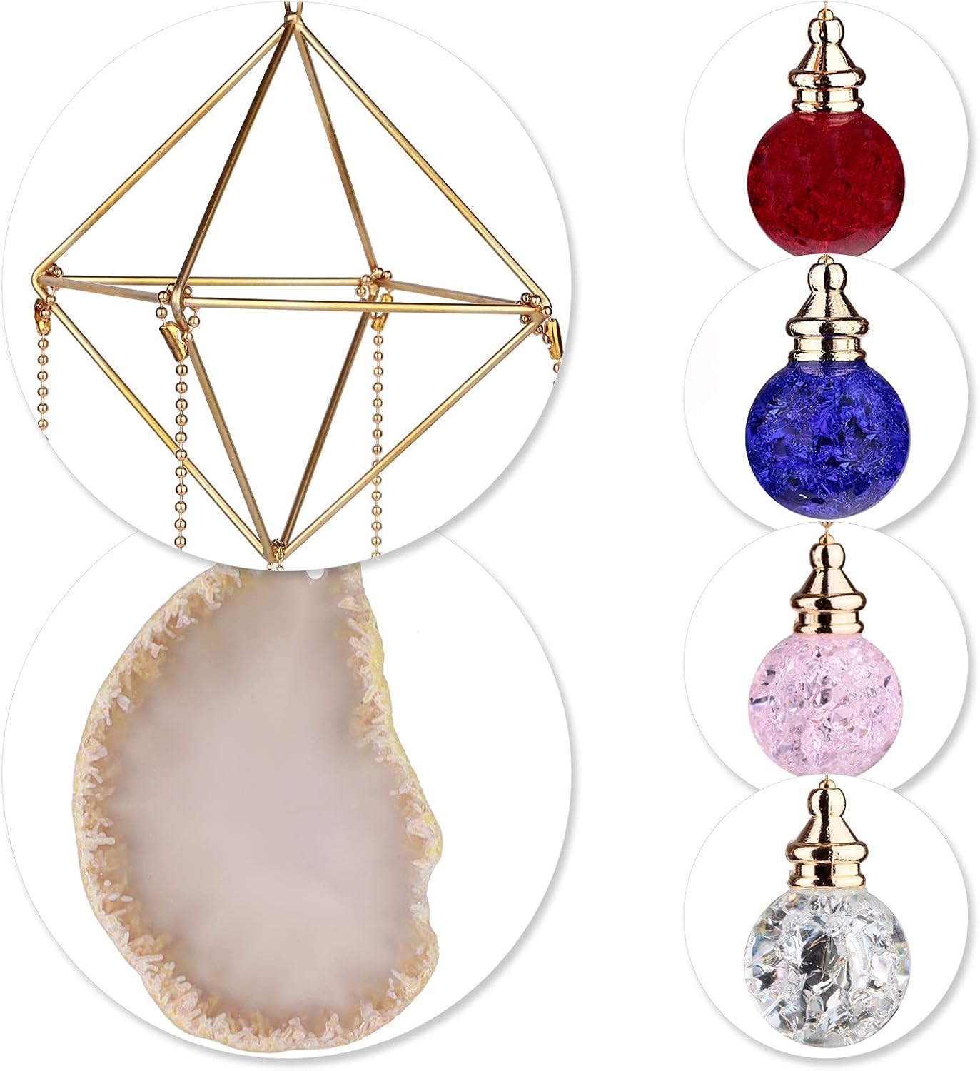 Amogeeli Metal Geometric Hanging Decor with Agate Slice & Glass Prism ...