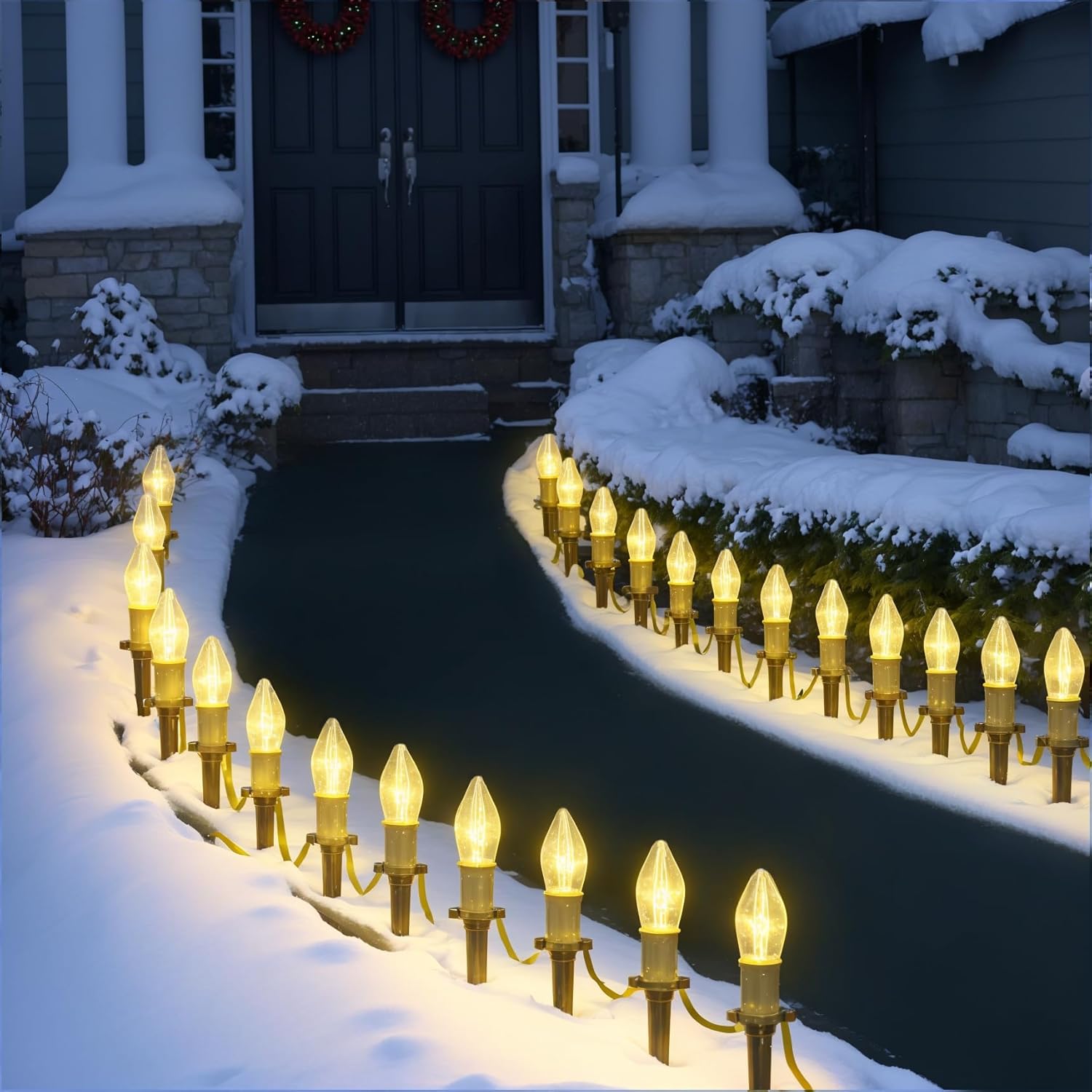 Amazon.com : 24Pcs C9 Christmas Pathway Outdoor 30.75FT Sidewalk Lights ...