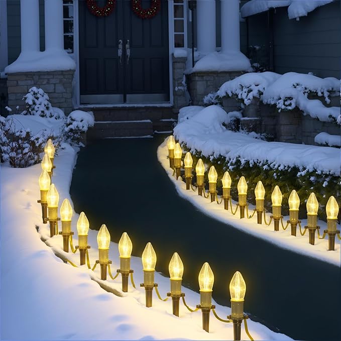 Amazon.com : 24Pcs C9 Christmas Pathway Outdoor 30.75FT Sidewalk Lights ...