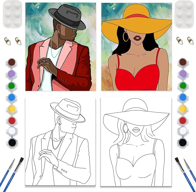 Amazon.com: YAHOOO 2 Pack Sip and Paint Kit for Adult's Date Night Pre Drawn Canvas for Painting ...