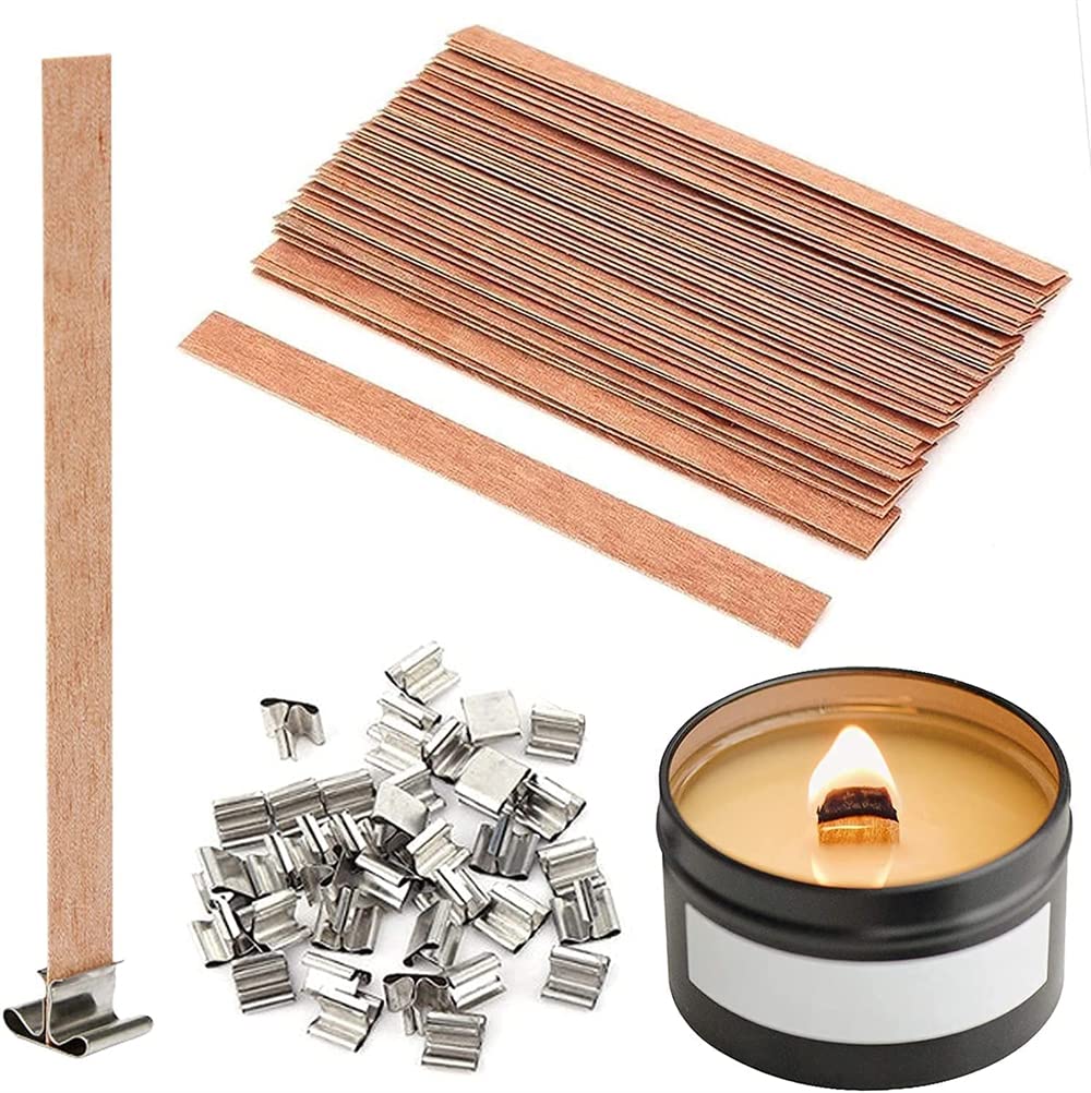 Wooden Candle Wicks, 40Pcs Candle Making Wicks Naturally Smokeless ...