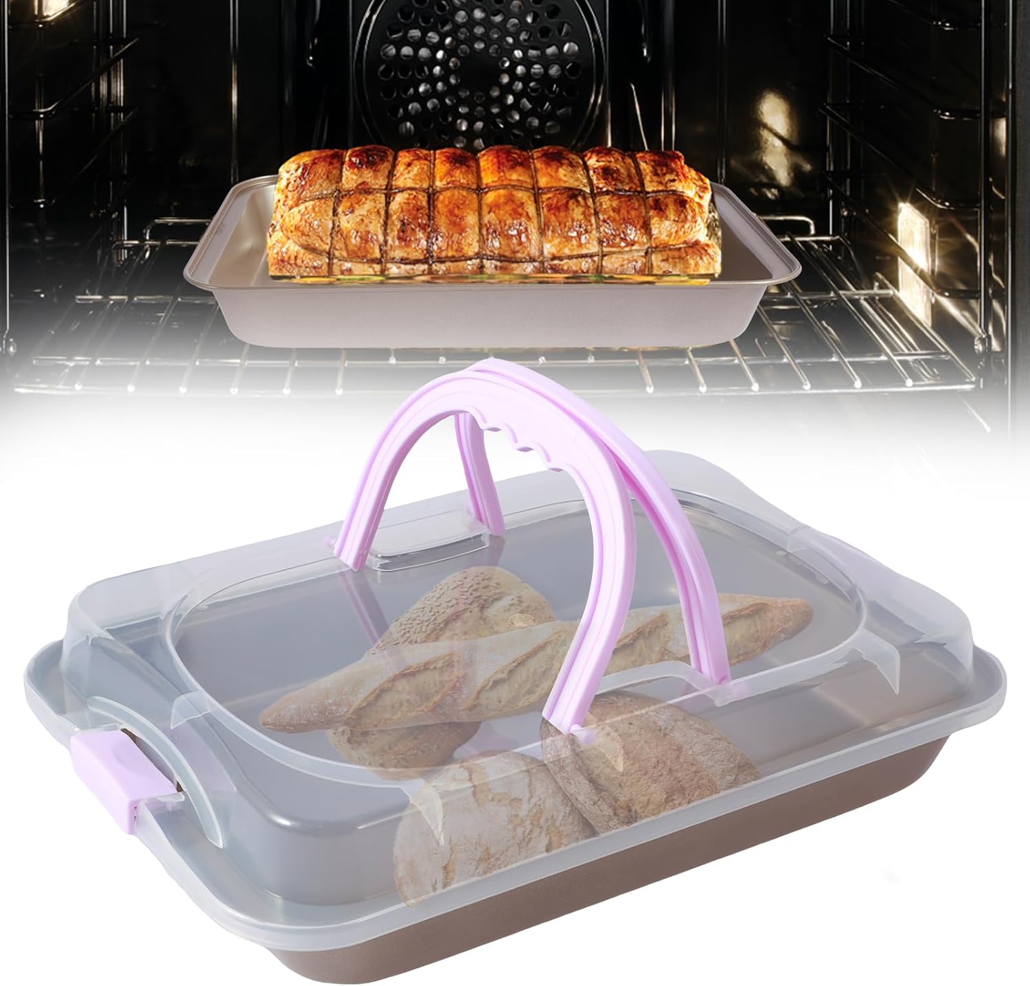 Amazon.com: DJAPWPX Baking Pan with Lid 10x14 Inch Rectangular Cake Pan ...