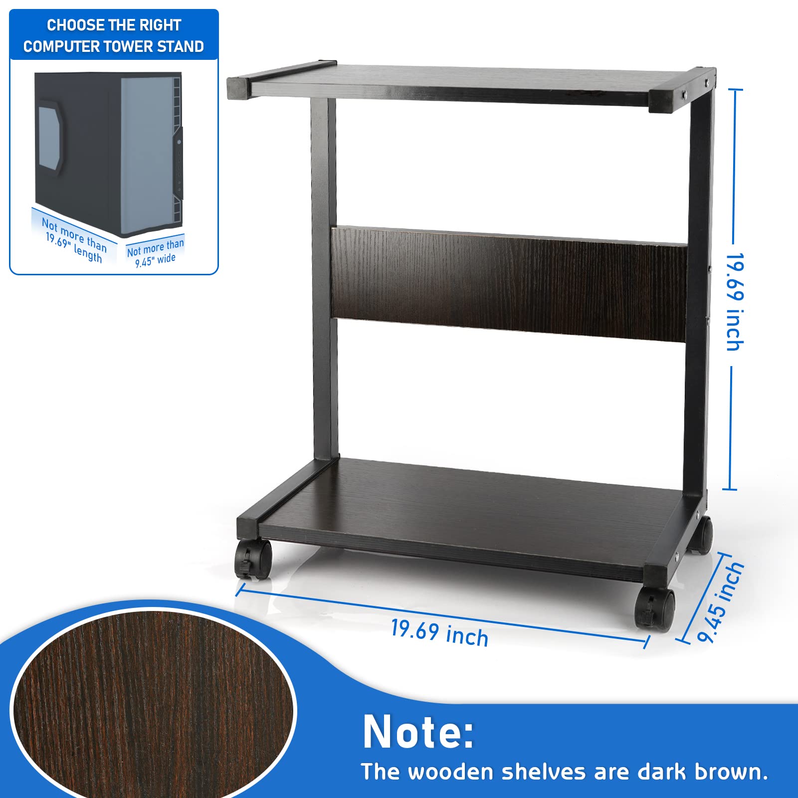 Desktop Computer Cart 2 Tier Computer Tower Stand CPU Holder Stand Cart ...