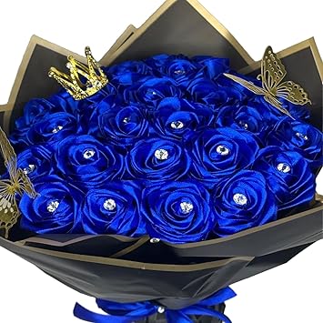 Amazon.com: (Self-Assembly) Eternal Blue Ribbon Rose Bouquet Artificial ...