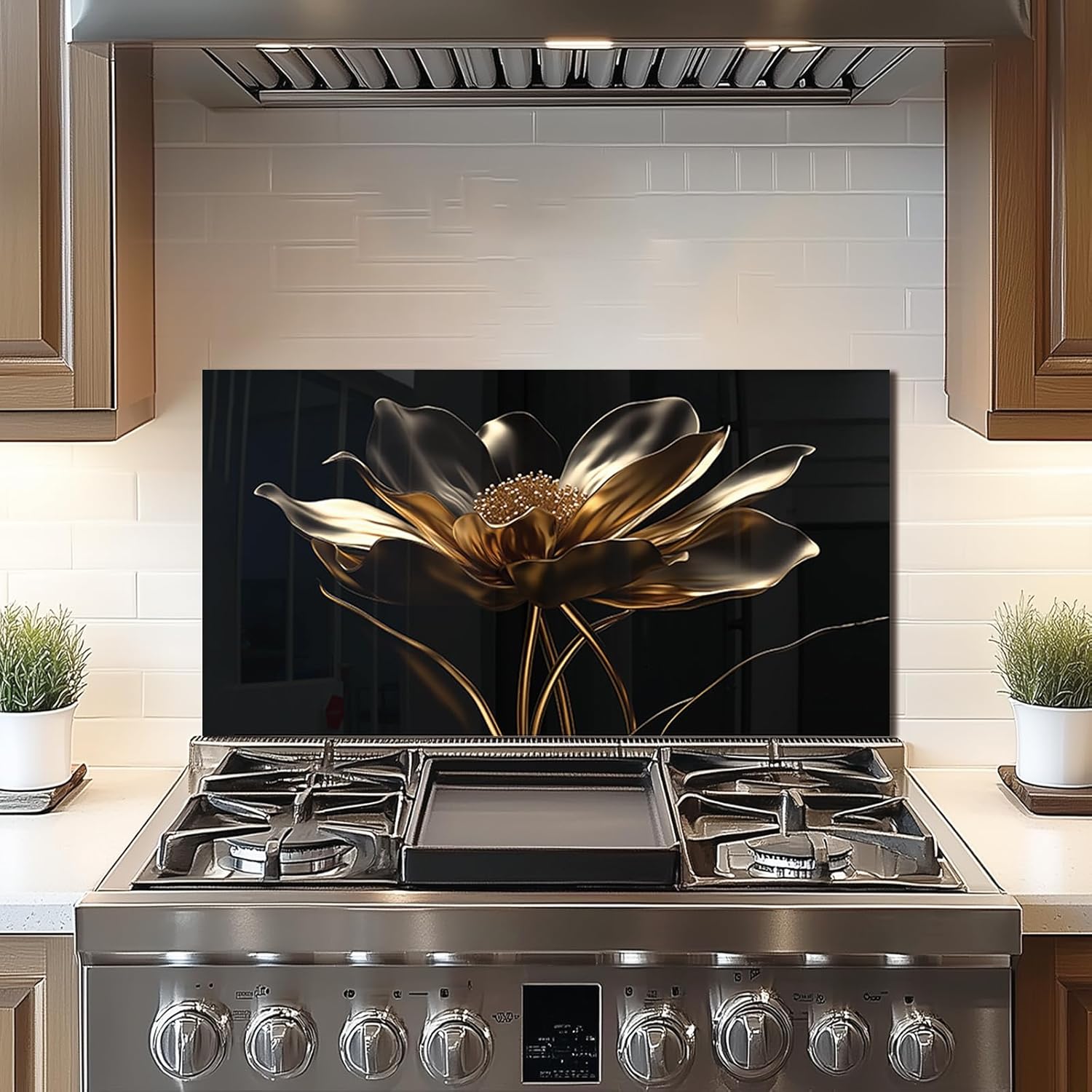 Amazon.com: DAIFURONGE Golden Lotus Tempered Glass Backsplash For ...