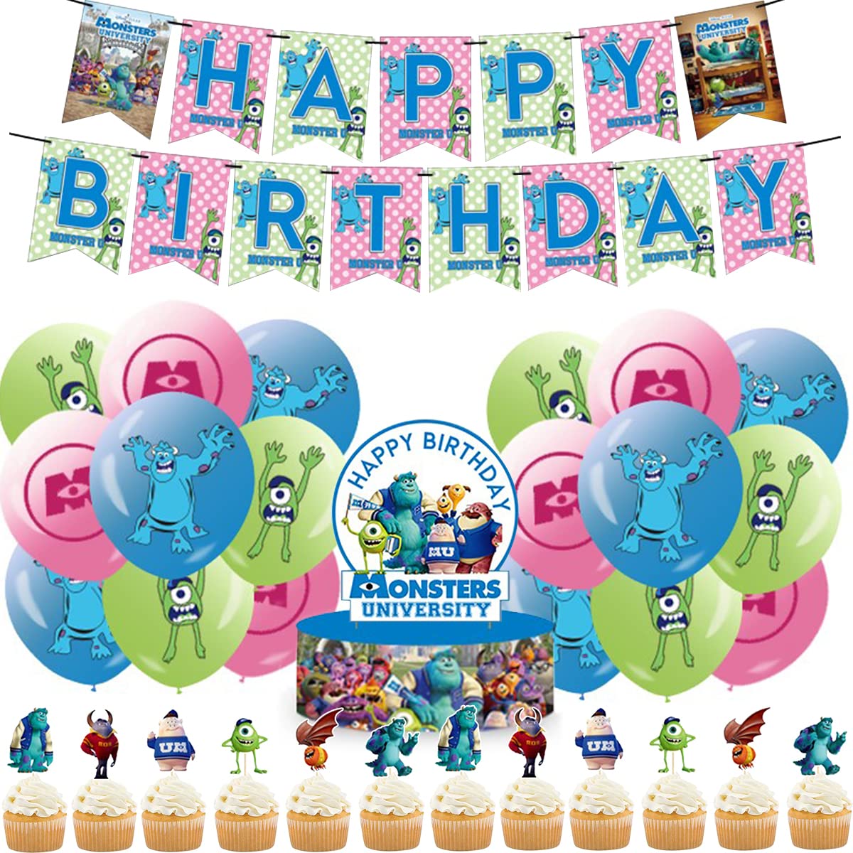 Monsters University Birthday 30 Pcs Monster Inc Party Decorations Happy ...