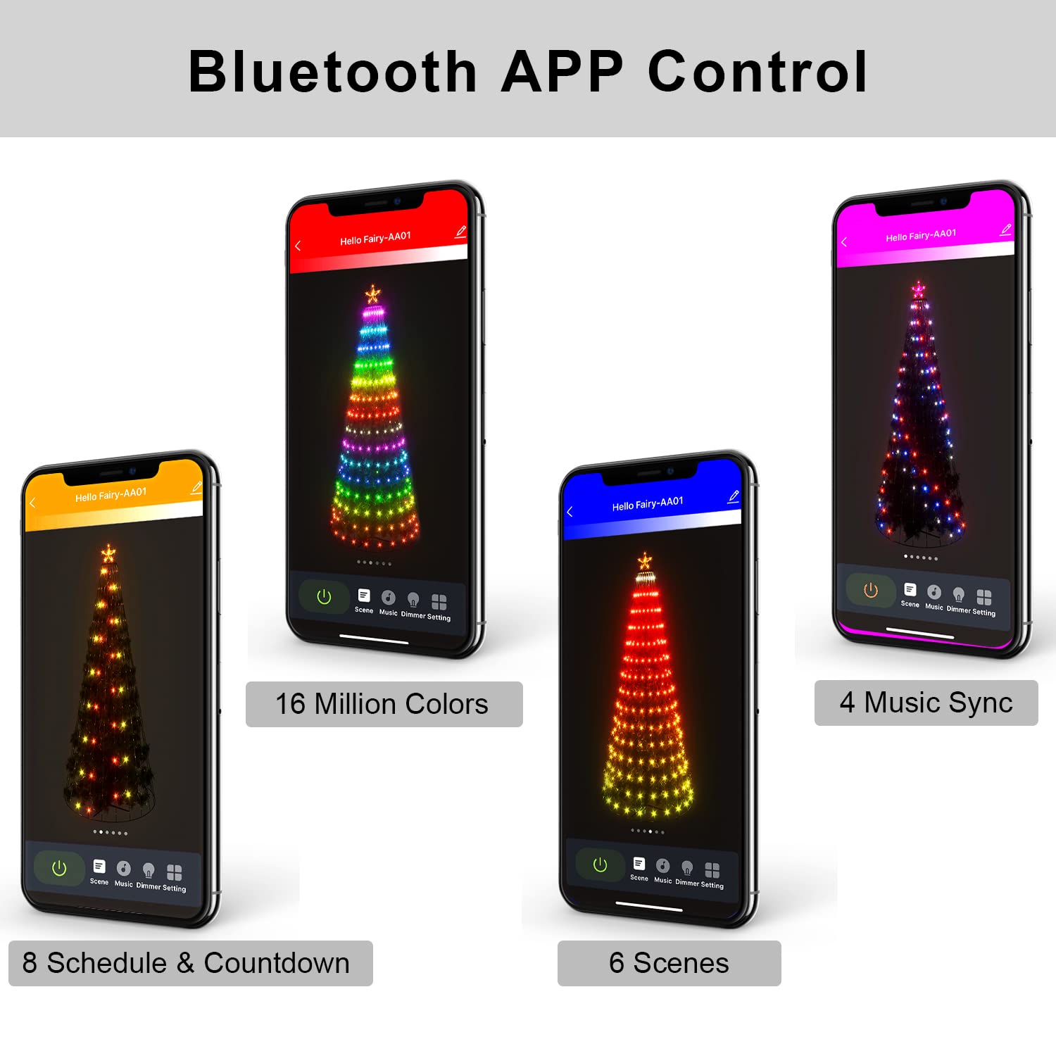 6FT 314 LED Christmas Tree Lights with Star Topper, Bluetooth APP ...