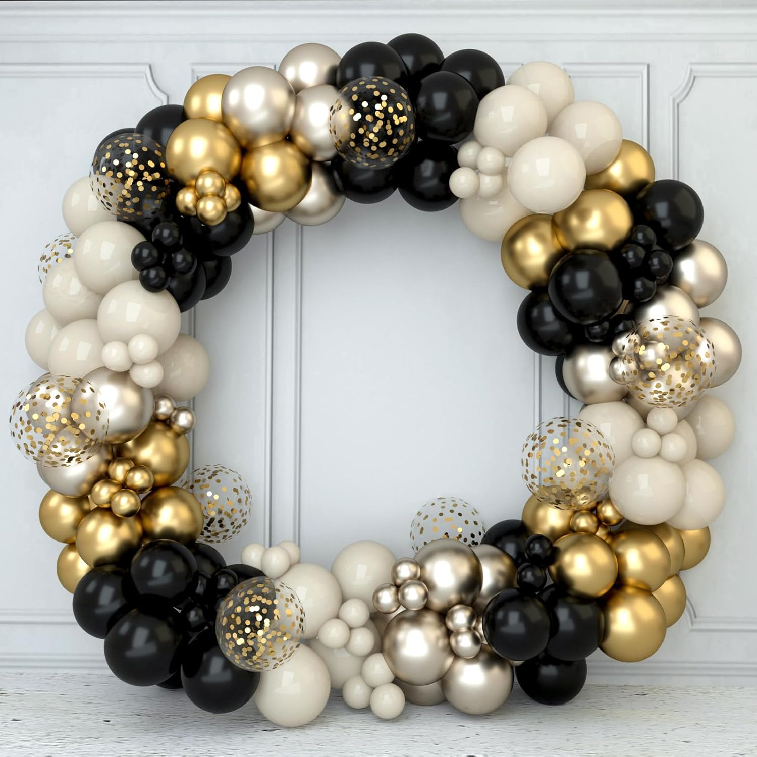 Kit Arco Palloncino Compleanno Oro Nero, 152 Kit Arco Palloncino Beige ...