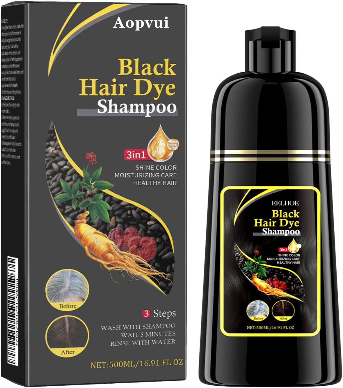 Amazon.com: AUGEAS 500ML Black Permanent Hair Color Shampoo, 3 IN 1 ...