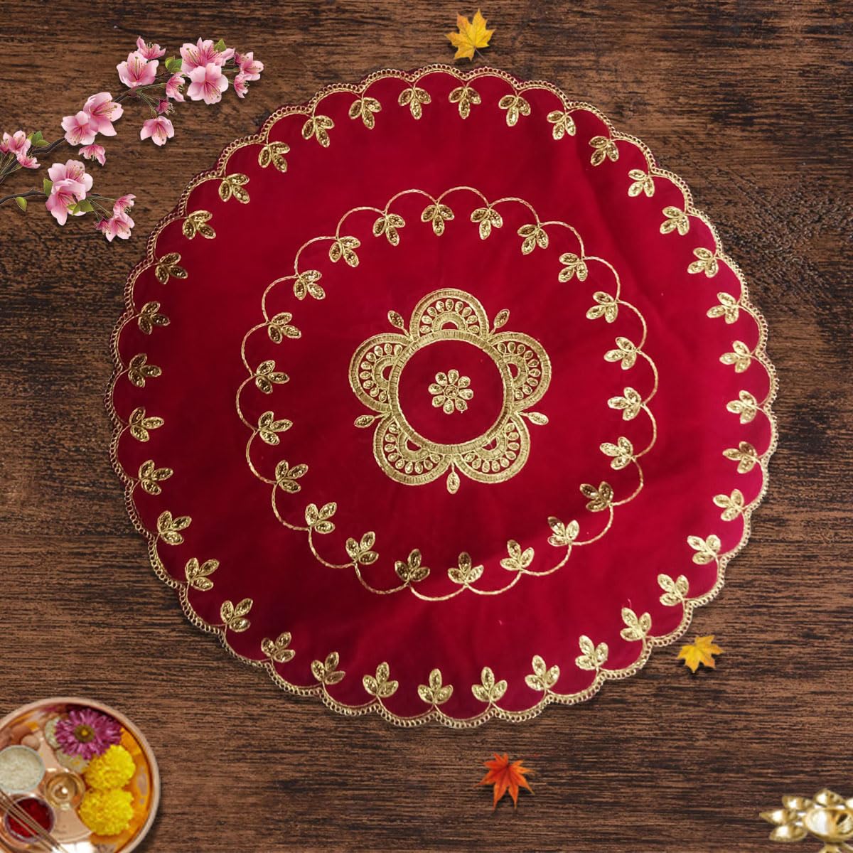 Shoppersduniya Pink Velvet Designer Aasan Pooja Cloth Mat Mandir Temple ...