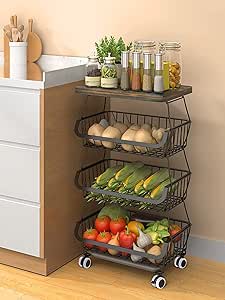 Amazon.com - Metal Baskets with Wood Top 4 Tier Stackable Storage ...