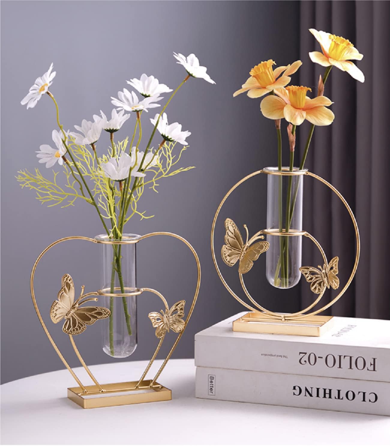 2 jarrones geométricos dorados para decoración, jarrón hidropónico ...