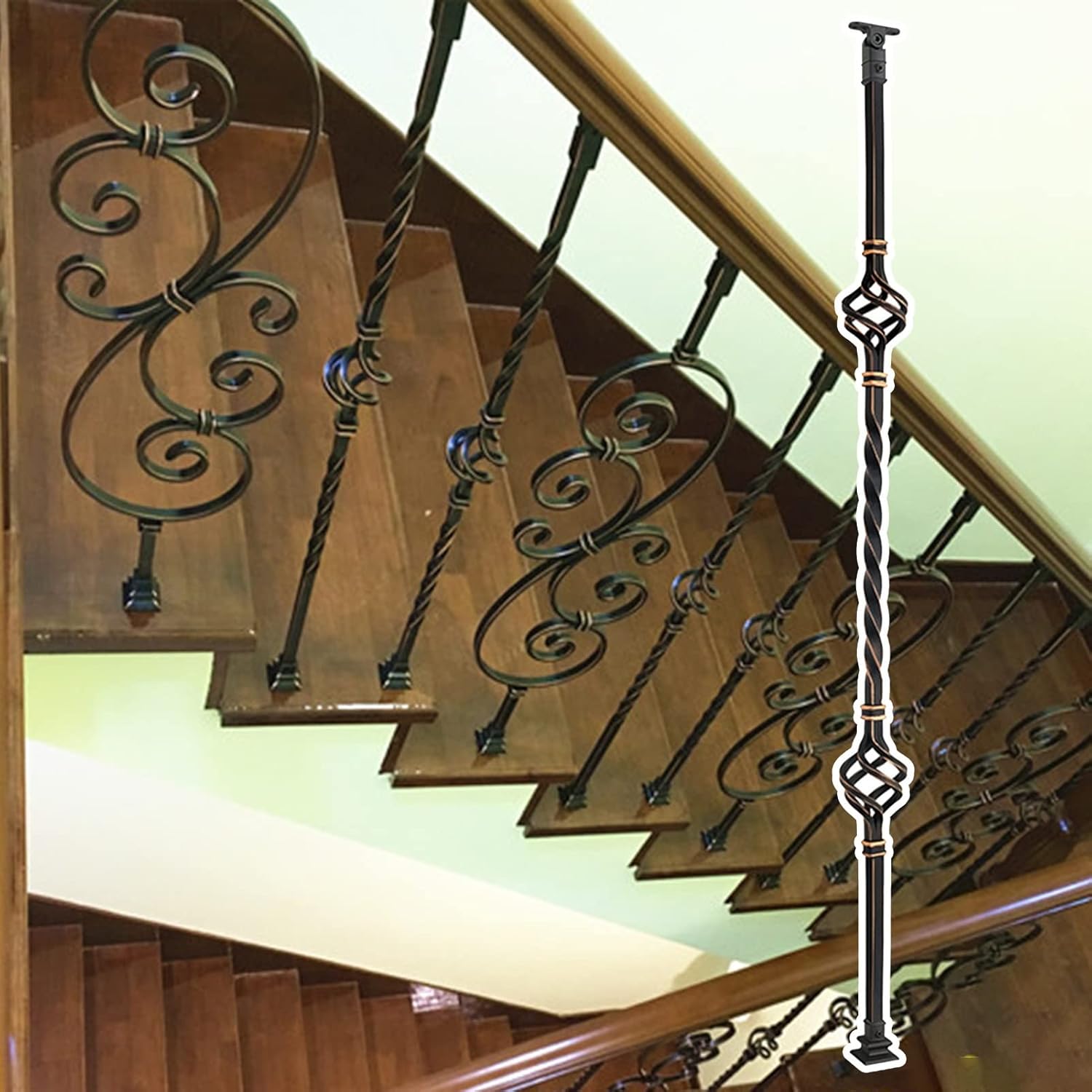 LVLONG Retro Black Stair Balusters with Shoes, Iron Railing Spindles ...