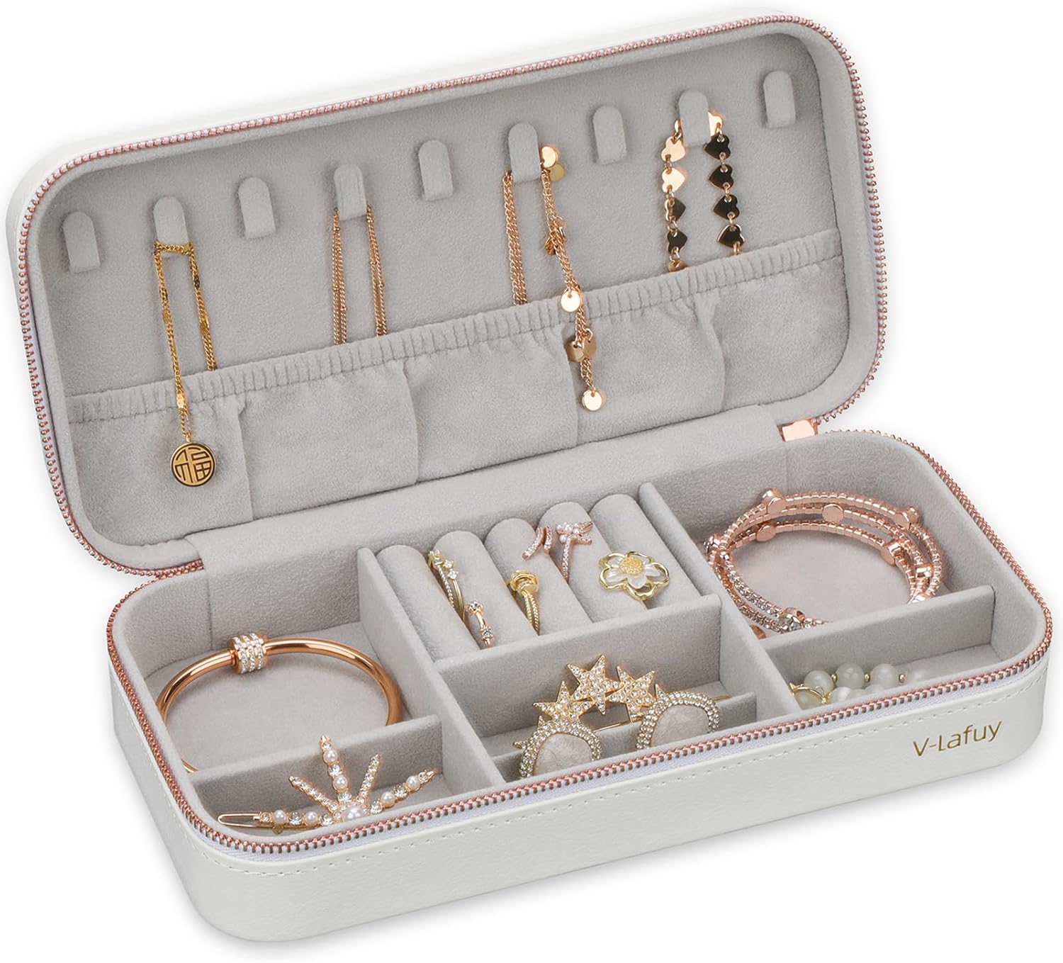 V-LAFUY Jewelry Box Small Jewelry Boxes, PU Leather Portable Travel ...