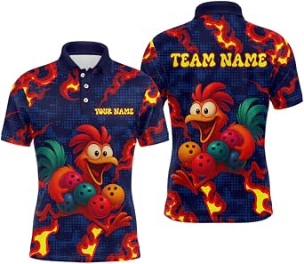 ChipteeAmz Custom Red Flame Funny Chicken for Men Women Bowling Team ...