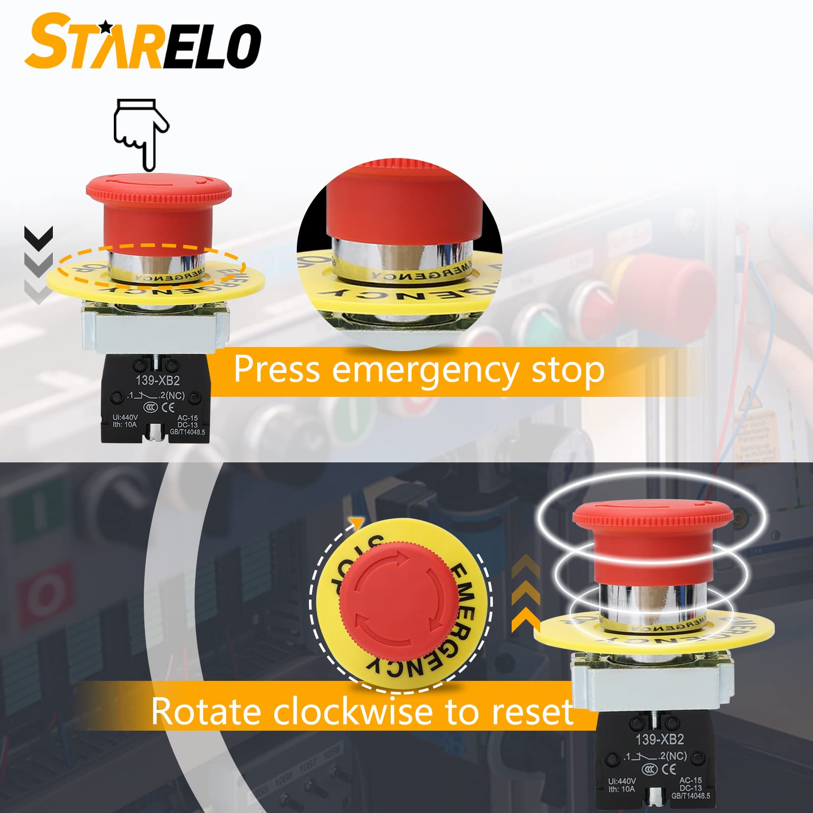 Snapklik.com : STARELO 22MM 1NC Red Mushroom Emergency Stop Latching ...