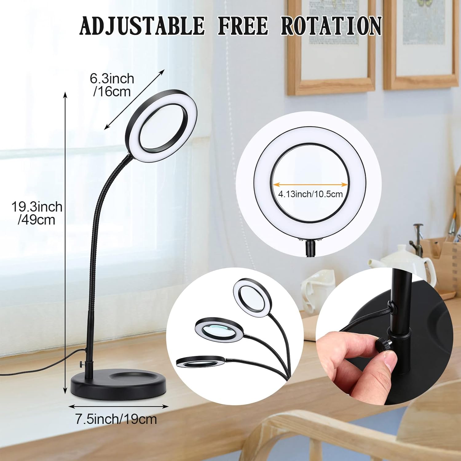 HOLULO Magnifying Lamp, 5X Magnifier Lamp with Metal Clamp and Desktop ...