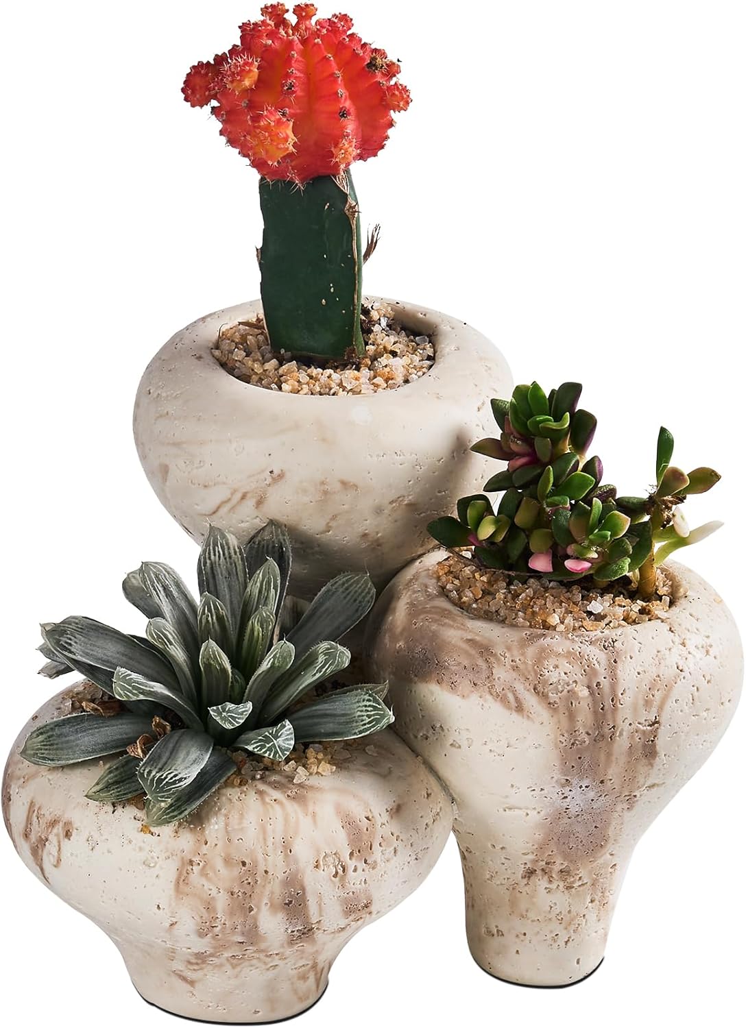 Amazon.com: Beige Travertine 3-in-1 Small Succulent Pots, Indoor ...