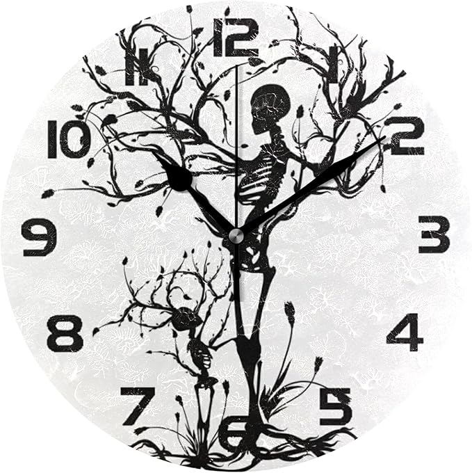 Amazon.com: Skull Skeleton Tree Wall Clock Silent Non-Ticking,Halloween ...
