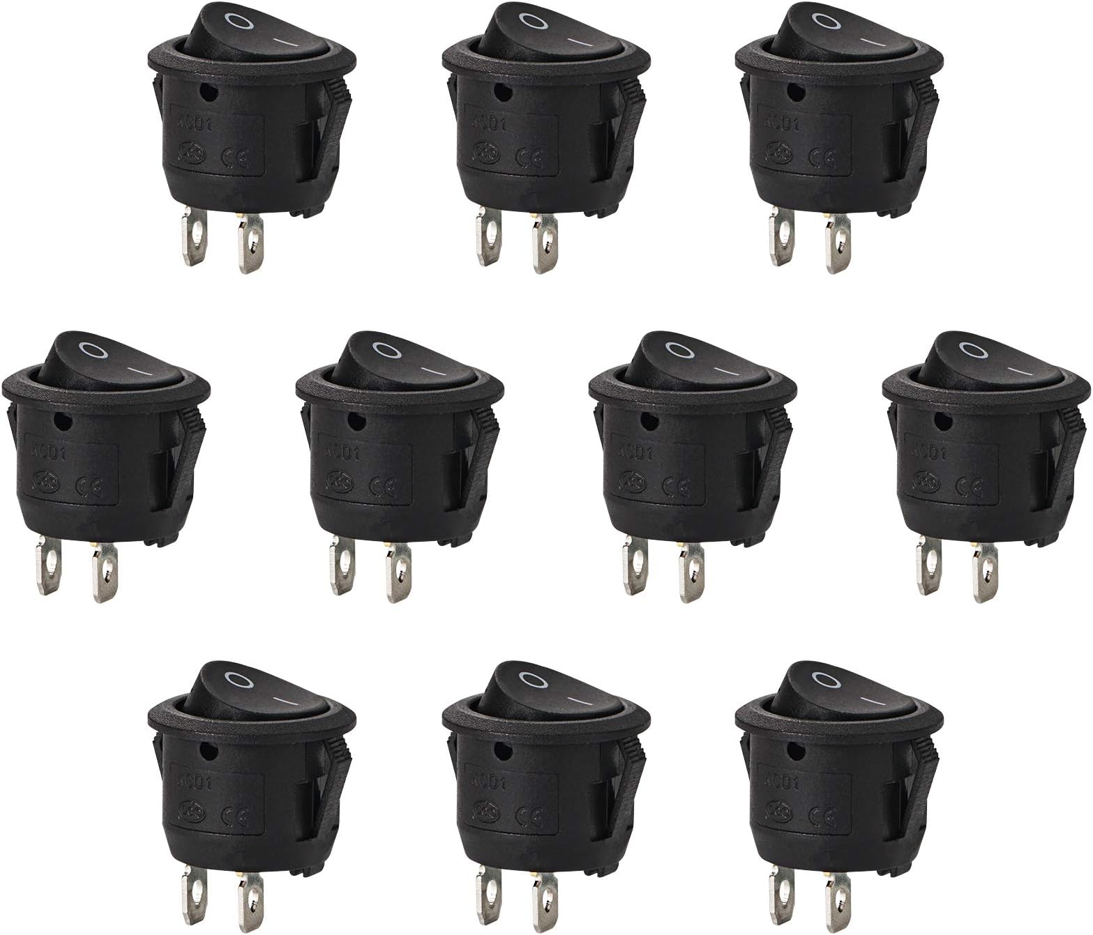Thlevel 10PCS Round Rocker Switch On Off 2 Pin AC 10A/ 125V 6A/ 250V ...
