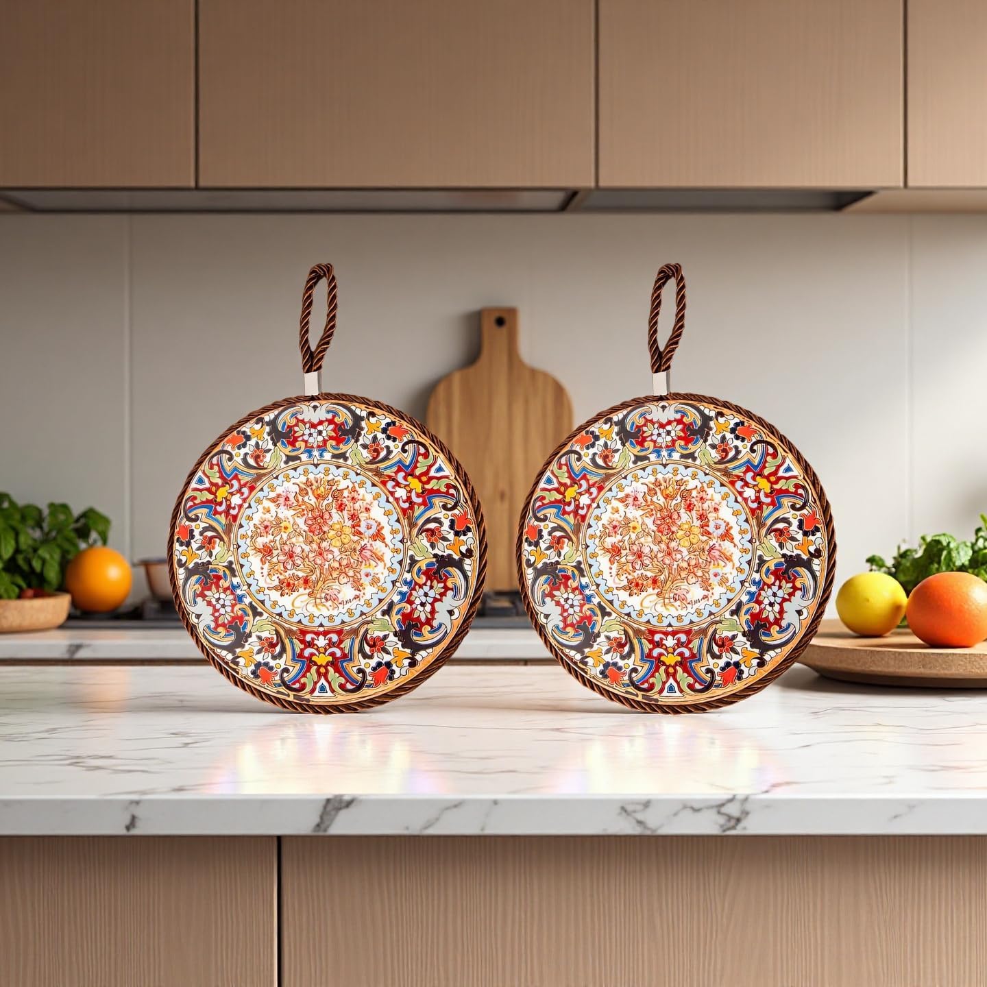 Amazon.com: BAILIQI 2PCS Ceramic Trivet for Hot Dishes, 7 Inch Wooden ...