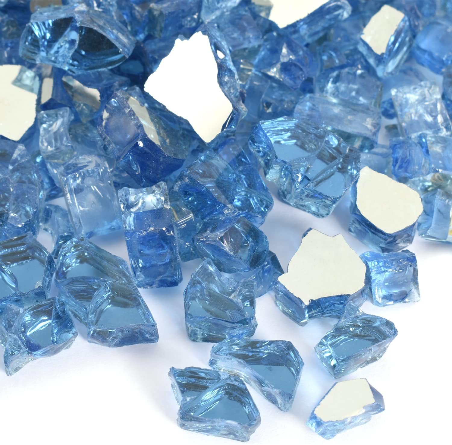 Buy HOKPA Reflective Tempered Fire Glass 1lb, Blue Crushed Glass Fire ...