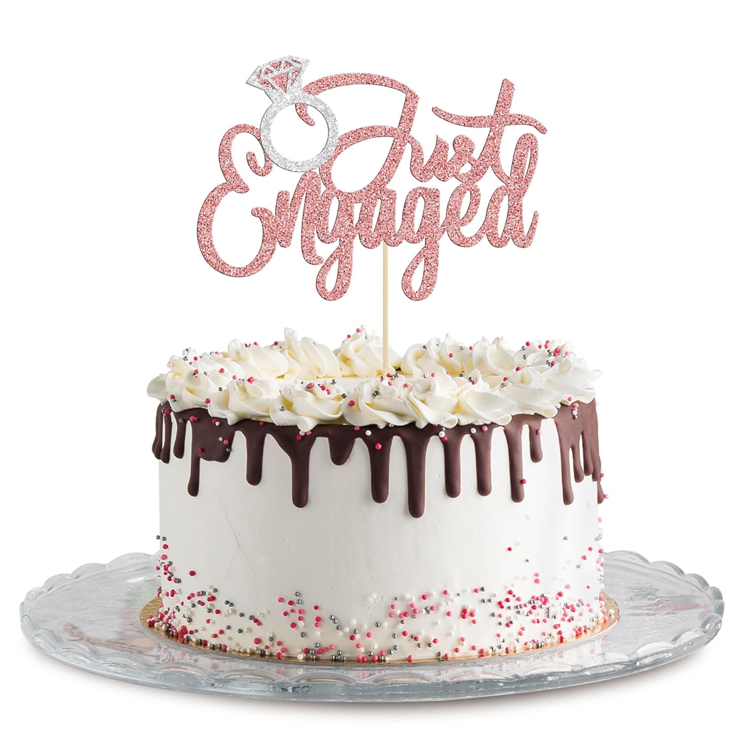 Amazon.com: Gyufise 1 Pack Just Engaged Cake Topper Glitter We're ...