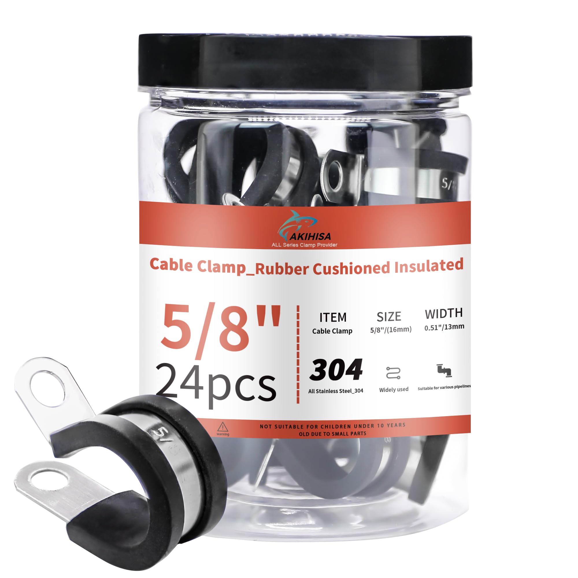 Snapklik.com : 24pcs 16mm Stainless Steel Cable Clamps, 5/8" Rubber ...