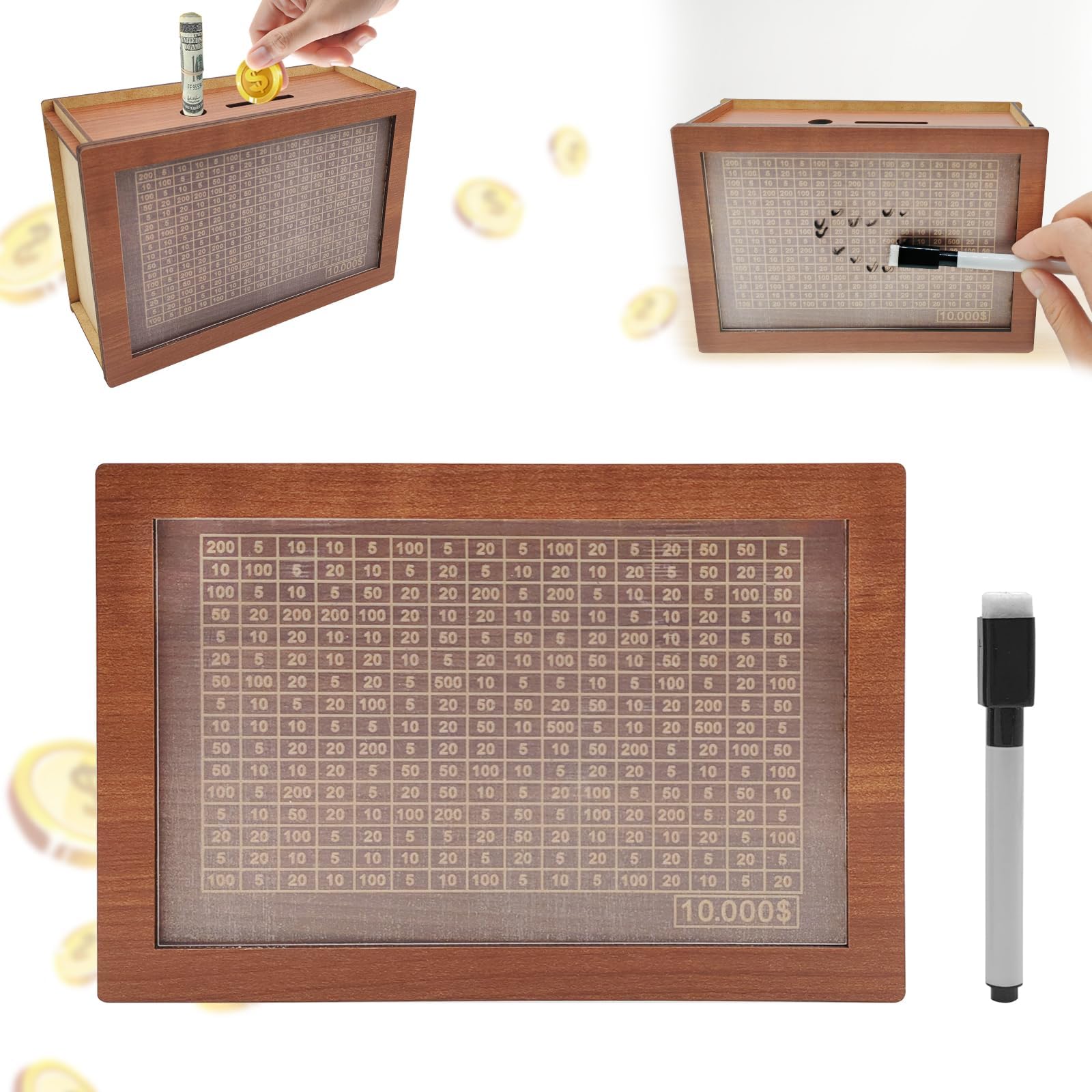 Amazon.com: Piggy Bank for Adults Kids, Wooden Coin Bank for Boys and ...