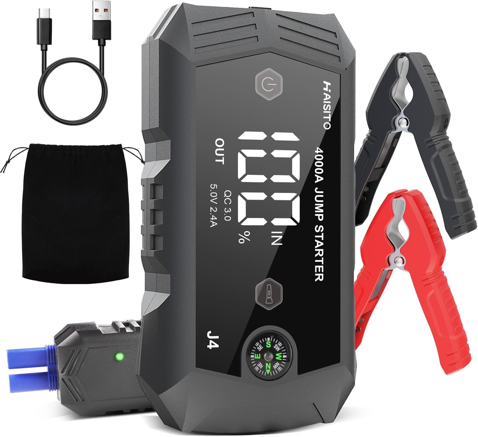 Amazon.com: Haisito Jump Starter, 4000A Peak Car Battery Jumper Starter ...