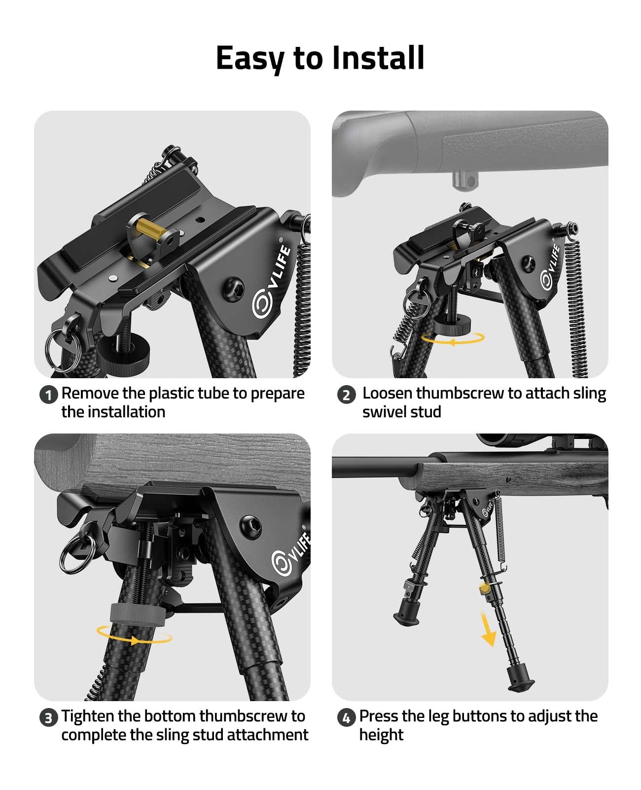 Snapklik.com : Carbon Fiber Bipod, Rifle Bipod 6-9 Inch Adjustable ...