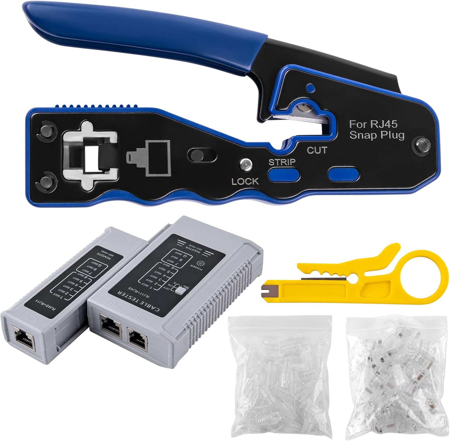 RJ45 Crimp Tool Cable Tester Kit,All-in-one Stripper Cutter Crimper ...