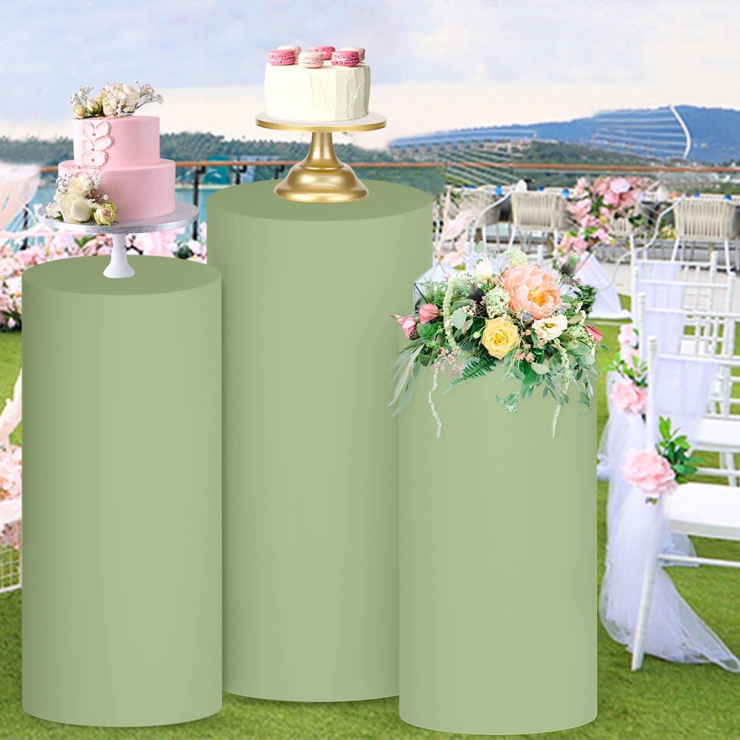 Amazon.com: FUHSY Set of 3 Cylinder Covers Sage Green Cylinder Pedestal ...