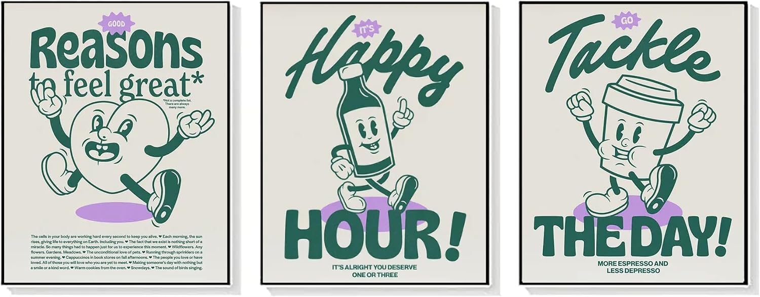 Retro Poster Wall Art Print, Positive Quote Happy hour Art Print ...