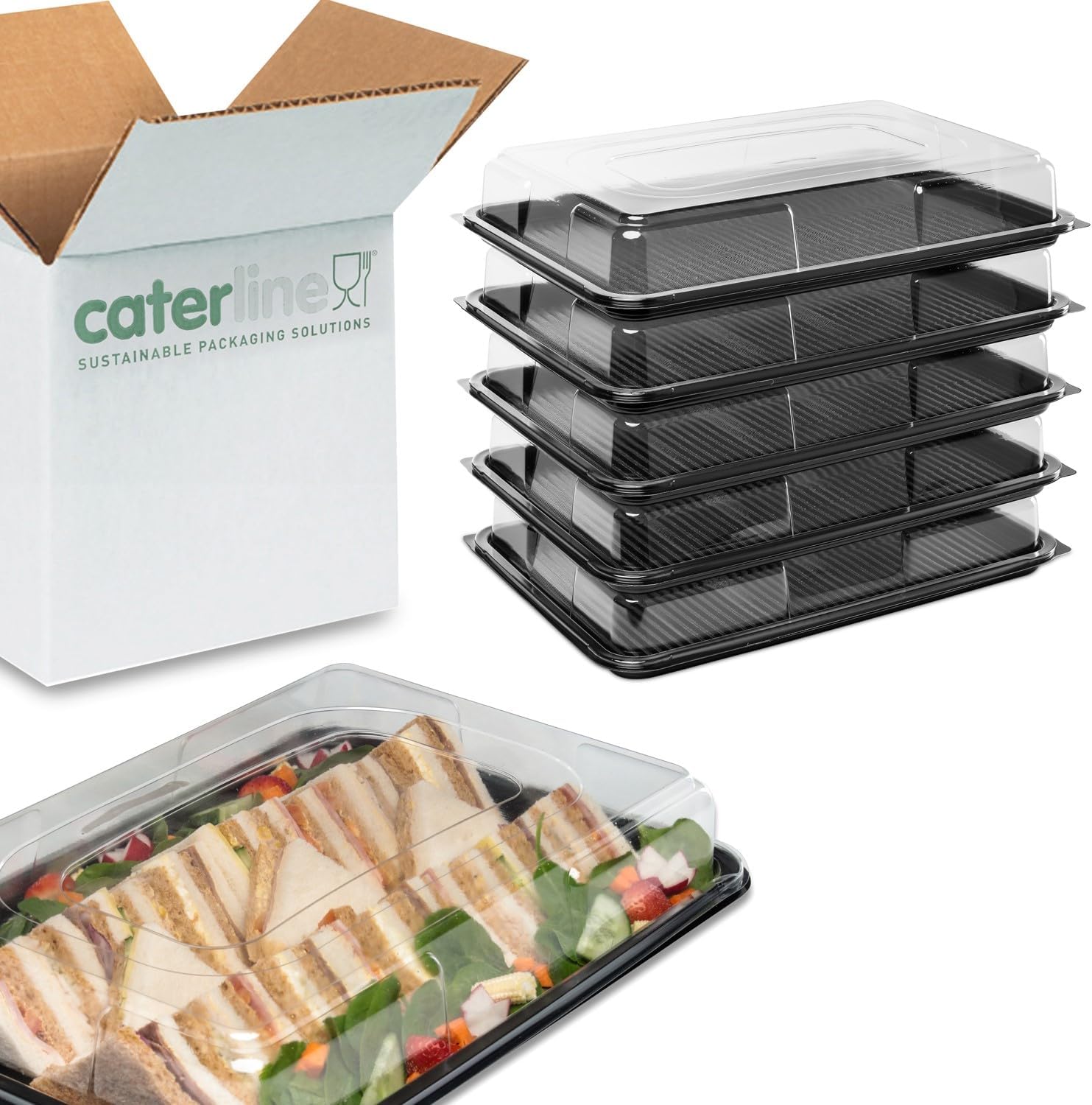 Caterline Pack of 5 Sandwich Platter Trays with Lids for Party, Meal ...
