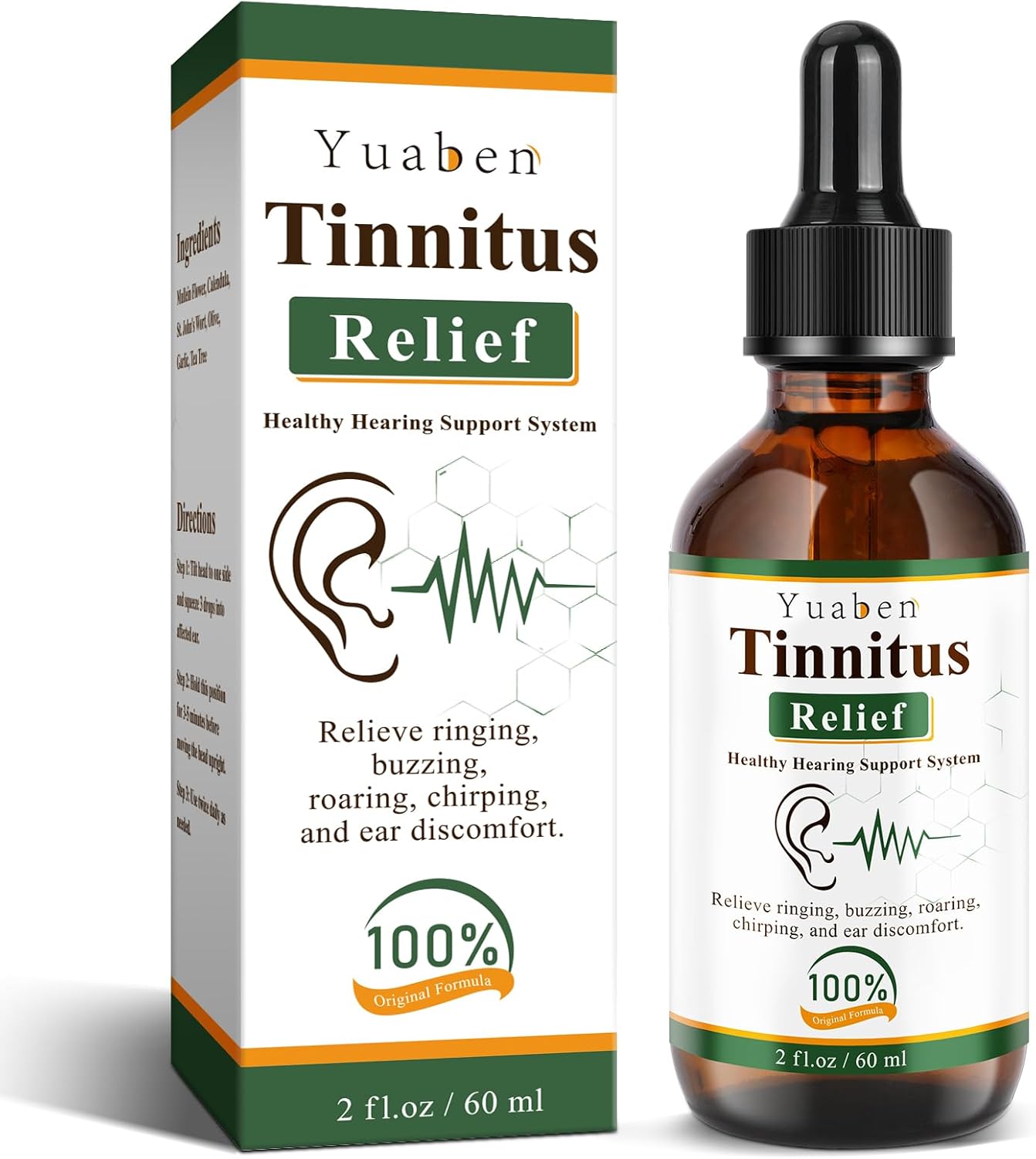Yuaben Tinnitus Relief for Ringing Ears,60ml, Ear Drops for Clogged ...