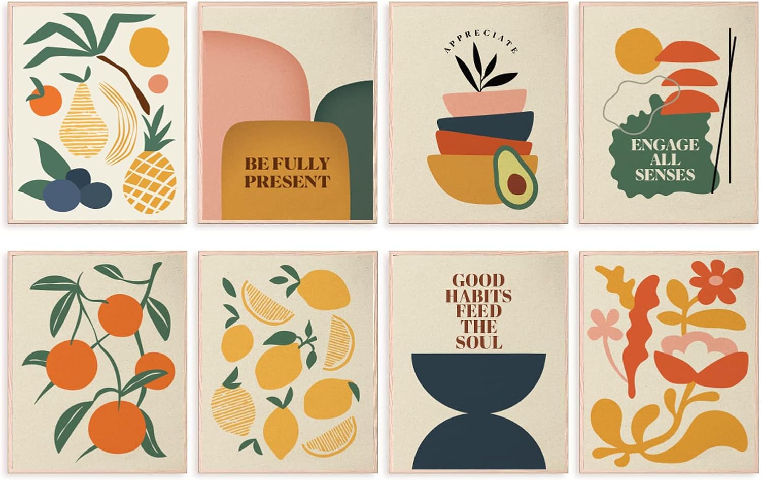 Amazon.com: MINDFUL EATING 8-Pack Wall Art Prints in 8x10, Artistic ...