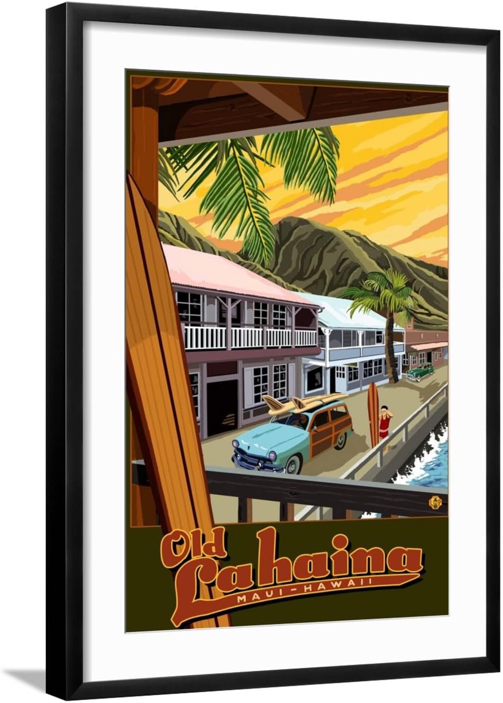 Amazon.com: ART.COM Wall Art Print Old Lahaina Fishing Town with Surfer ...