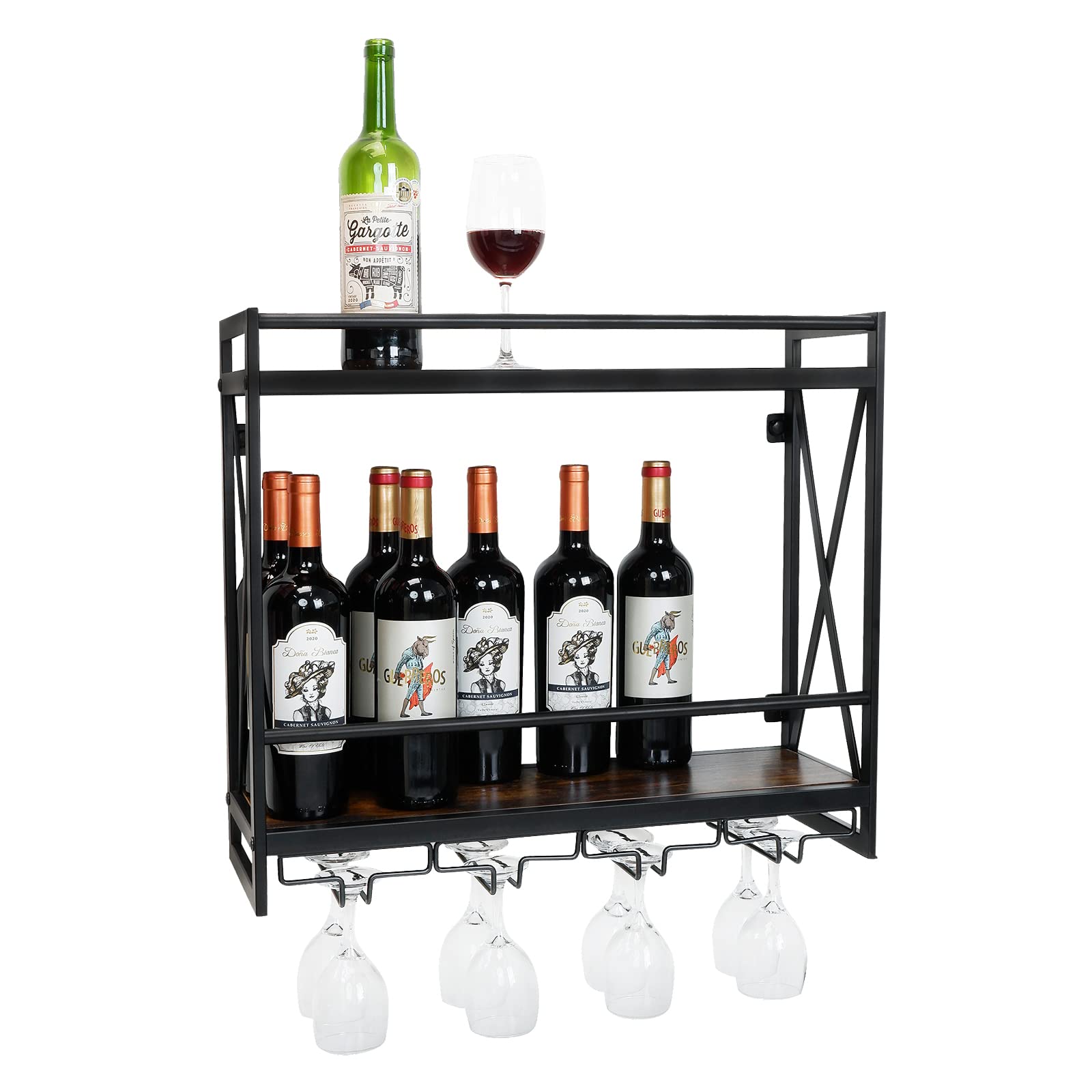 Farmhouse Wall Mounted Wine Rack, Industrial Vintage Hanging Wine Shelf ...