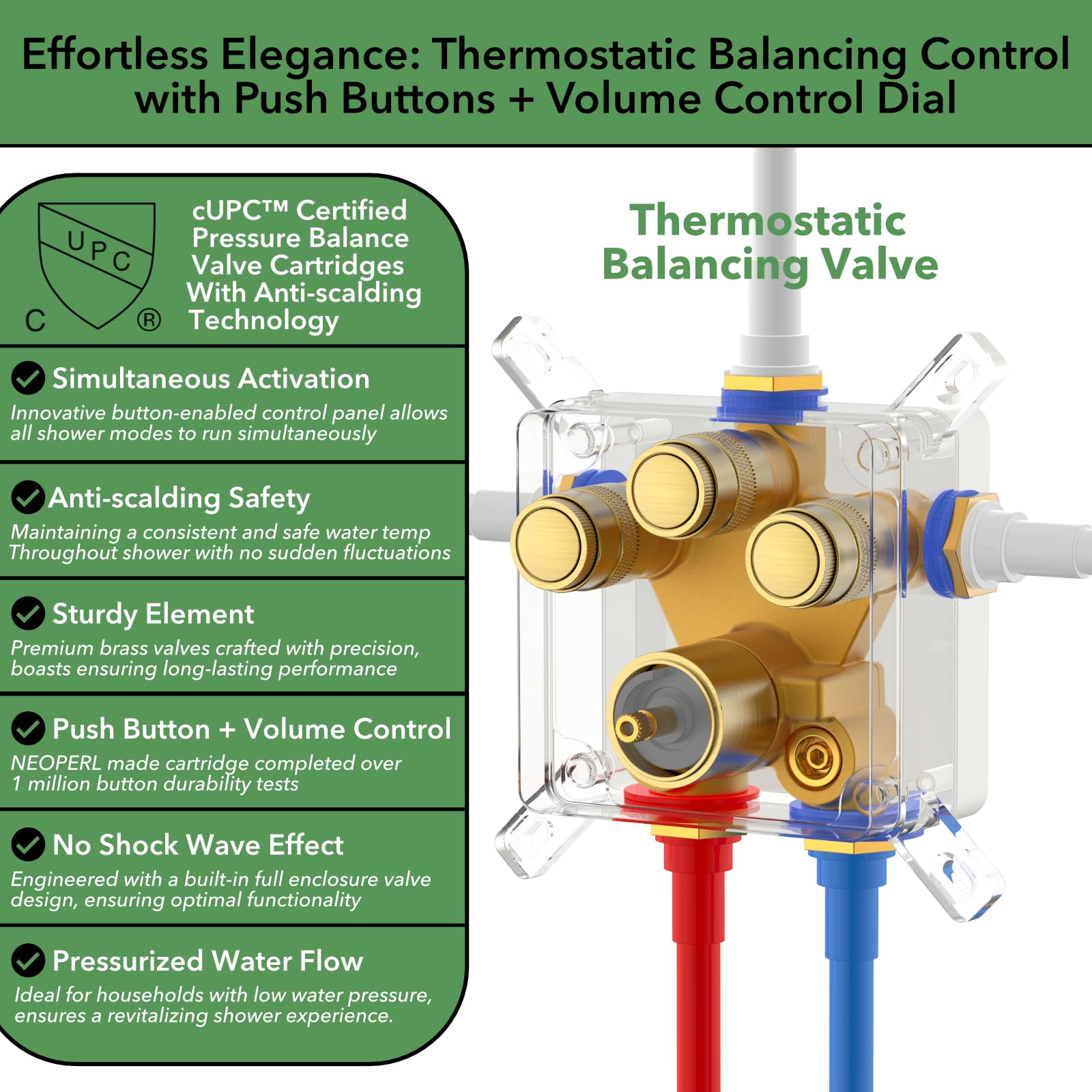 Snapklik.com : VANFOXLE Thermostatic Shower Faucet Set Brushed Gold Shower System,Push Button ...