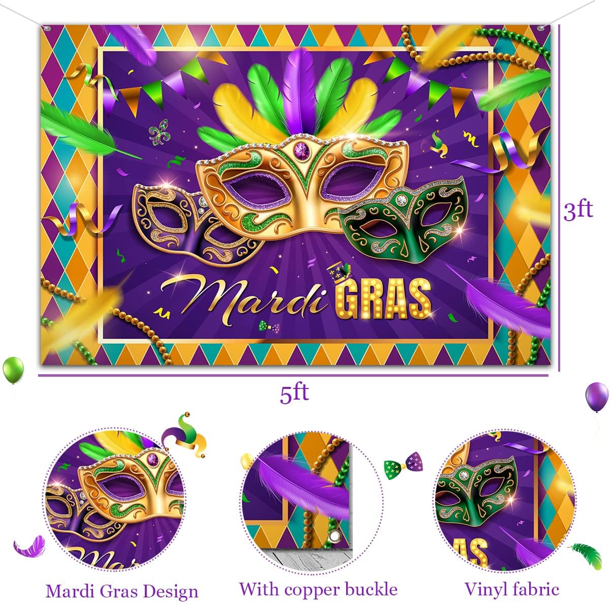 Decoración de fiesta de Mardi Gras decoración de fondo amarillo y morado para actividades de ...