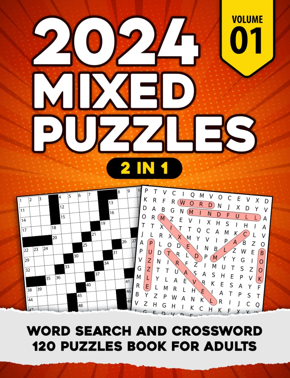 2 in 1 Collection Word search and Crossword 2024 Mixed Puzzles: 120 Puzzles book for Adults ...