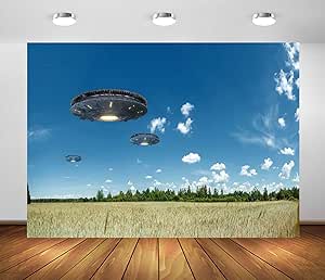 Amazon.com : BELECO 12x8ft Fabric UFO Backdrop Three Flying Saucers ...