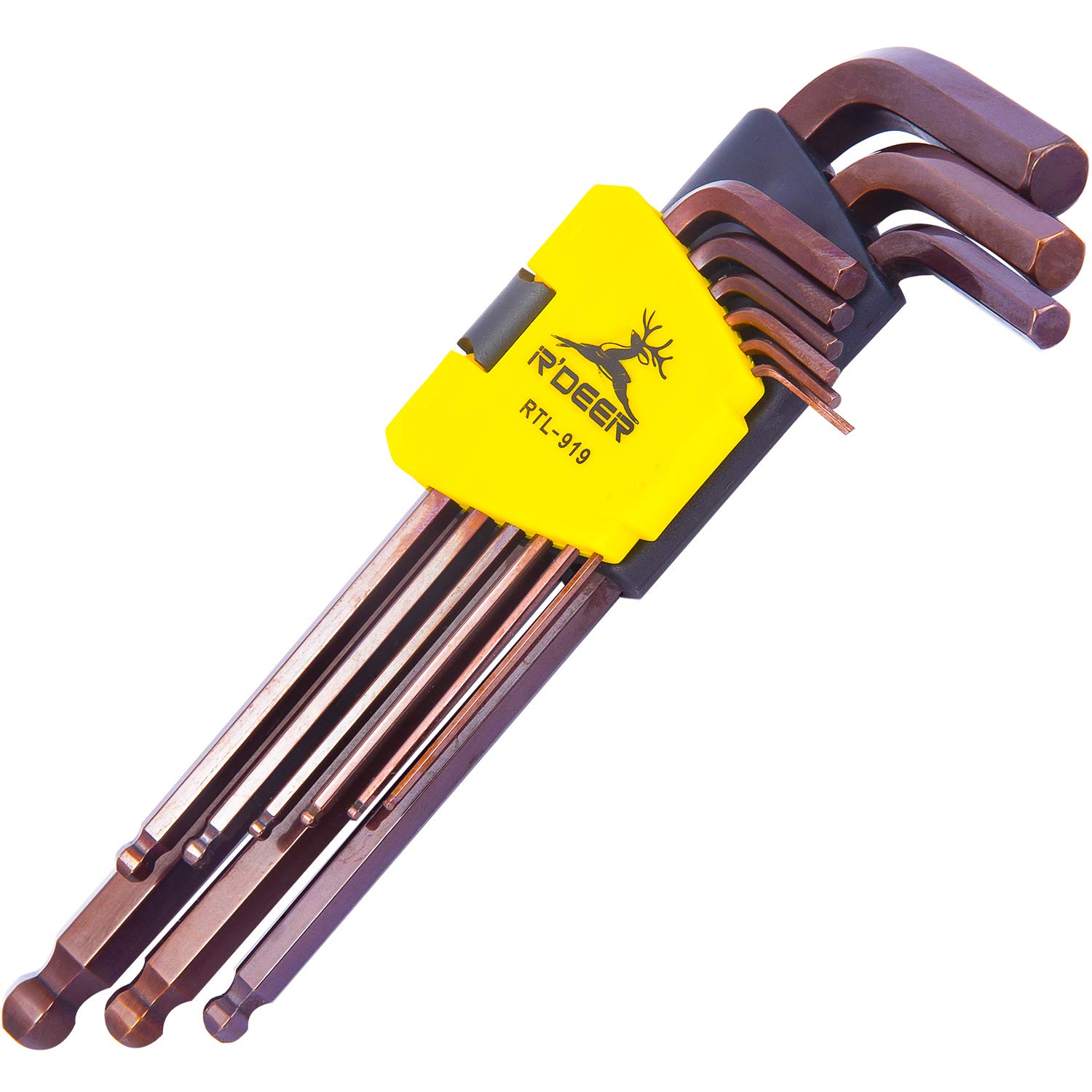 R'DEER 9 Piece Long Arm Ball End Metric Hex Key Set Industrial Level S2 ...